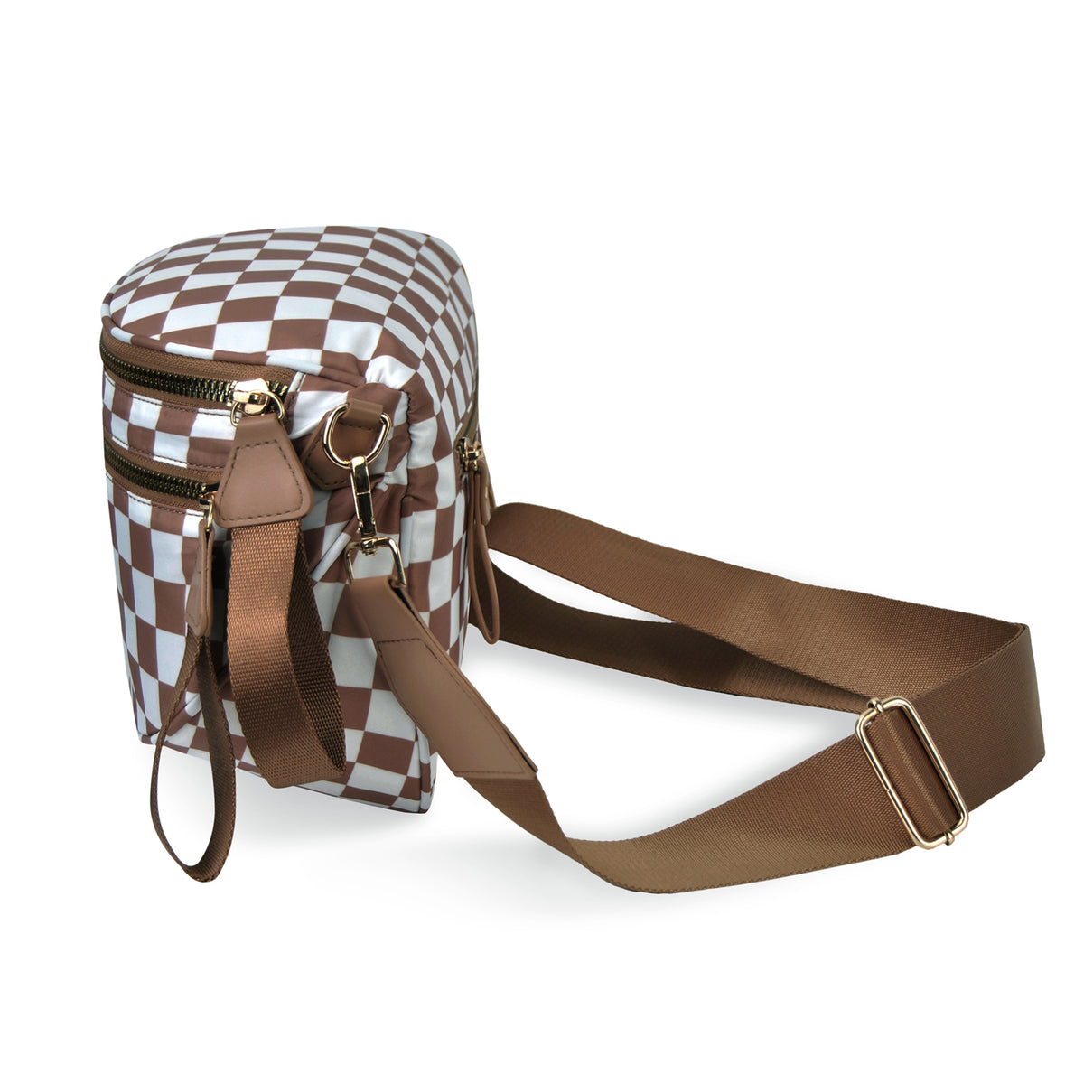 Coffee Checkered Utility Chic Crossbody Bag